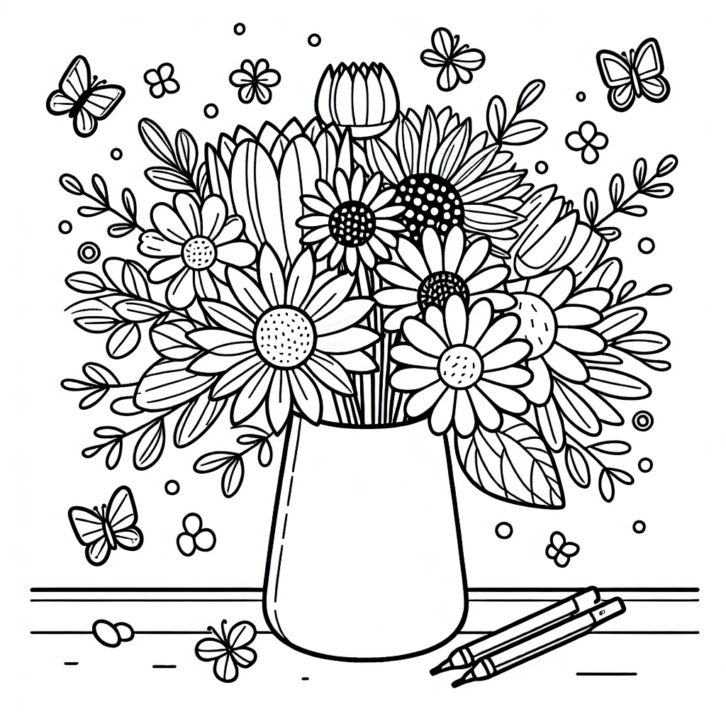 Coloring Page: Floral Arrangement Color Page for Kids