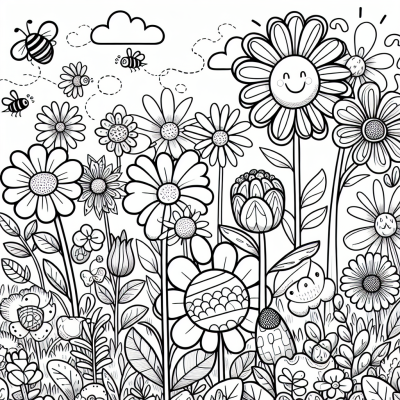 Coloring Page: Color Page for Kids: Enchanting Flower Garden