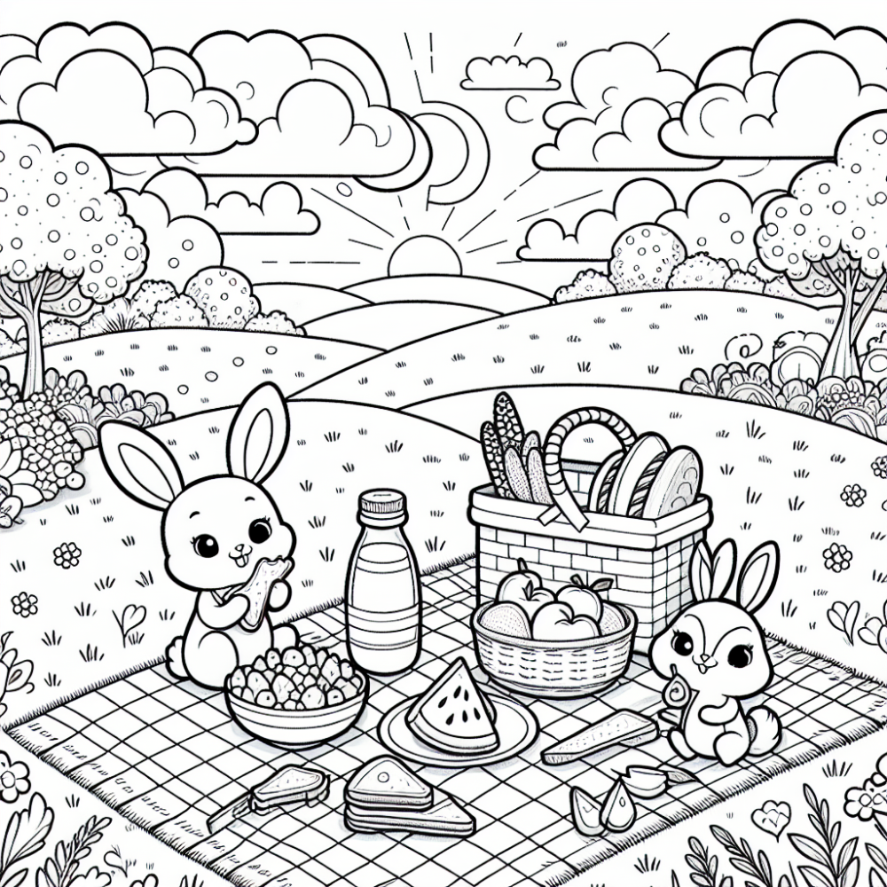 Coloring Page: Adorable Picnic Color Page for Kids