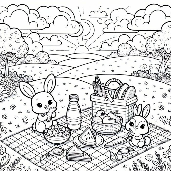 Coloring Page: Adorable Picnic Color Page for Kids