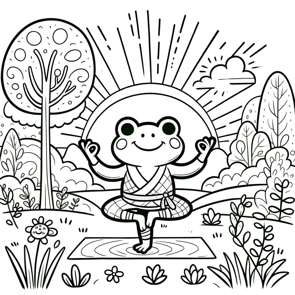 Coloring Page: Frog Yoga Pose - Color Page for Kids