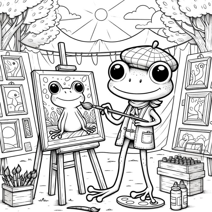 Coloring Page: Frog Artist Color Page for Kids - Unleash Creativity