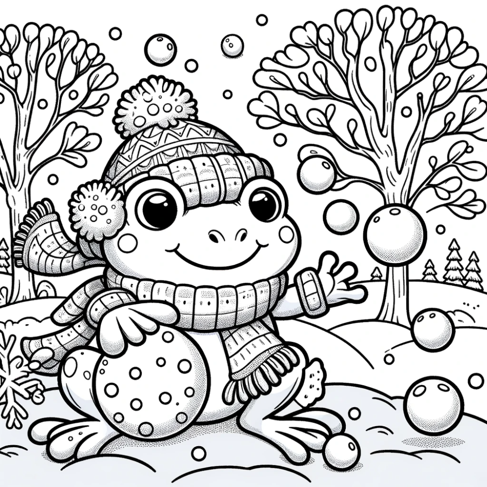 Coloring Page: Winter Frog Fun - Free Color Page for Kids