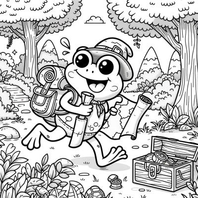 Coloring Page: Adventurous Frog Explorer Color Page for Kids