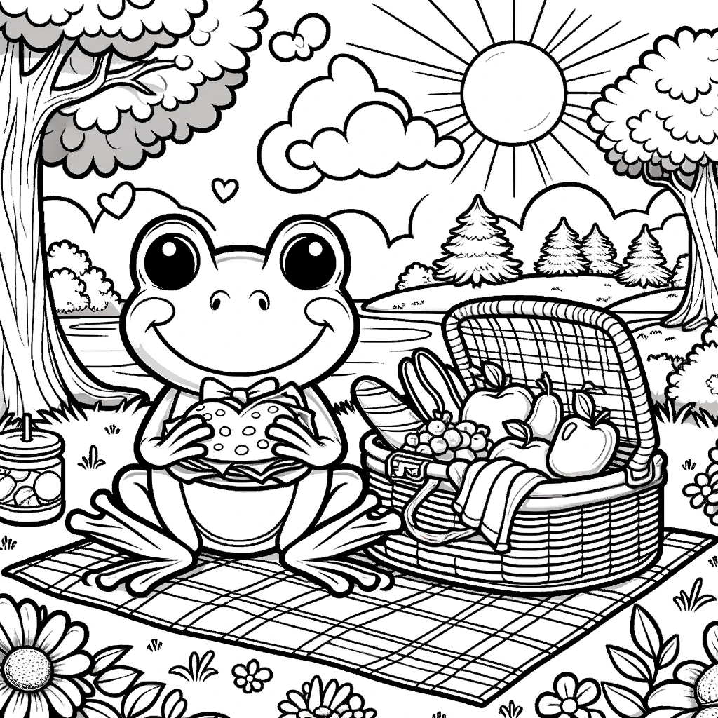 Coloring Page: Frog Picnic Color Page for Kids - Creative Coloring Fun