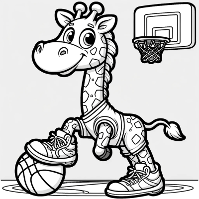 Coloring Page: Colorful Basketball Fun - Free Giraffe Color Page for Kids