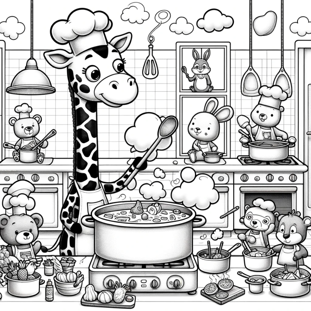 Coloring Page: Animal Cooking Adventure - Free Color Page for Kids