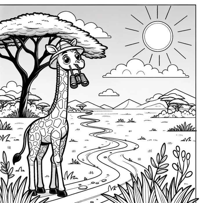 Coloring Page: Safari Adventure - Giraffe Color Page for Kids