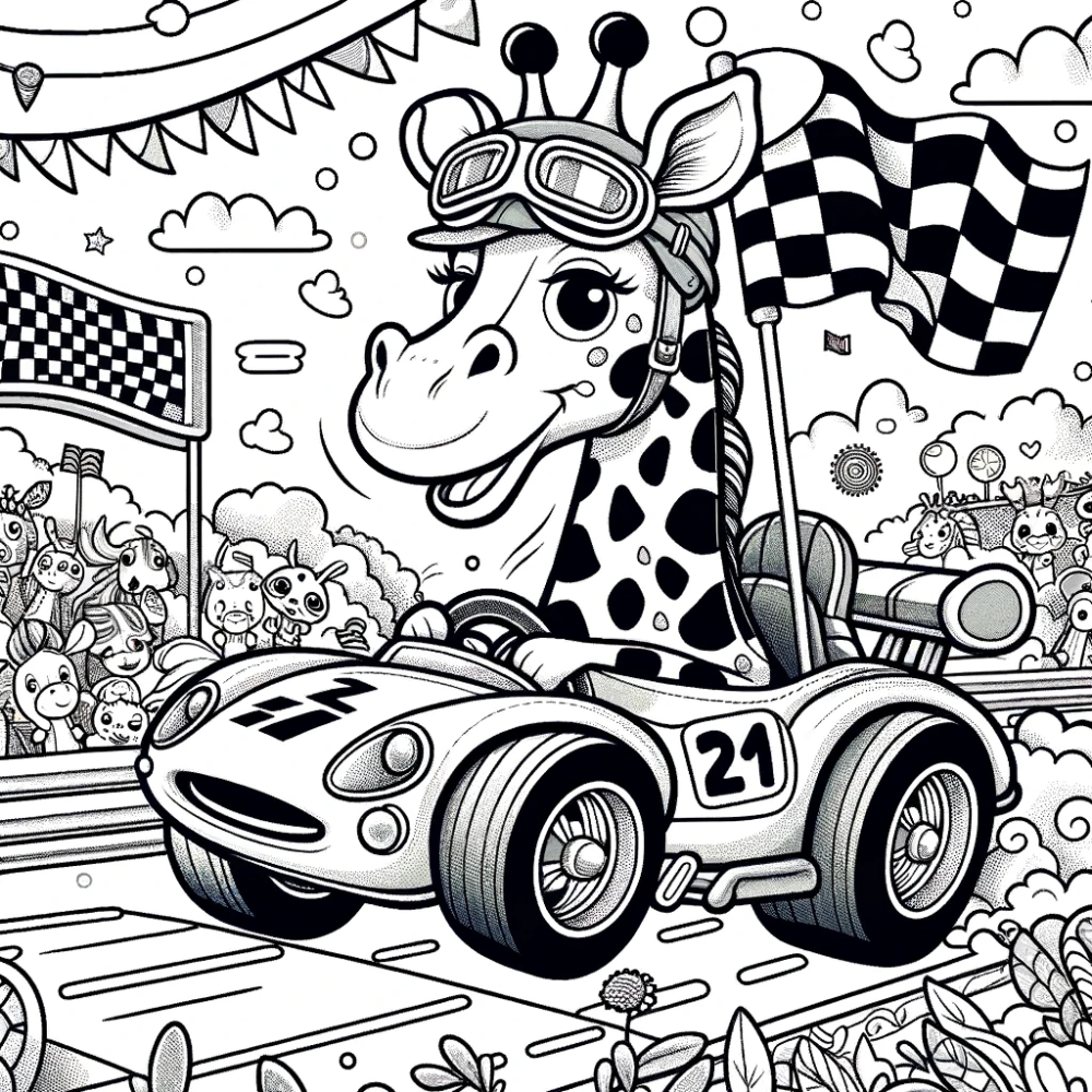 Coloring Page: Colorful Giraffe Race - Engaging Color Page for Kids