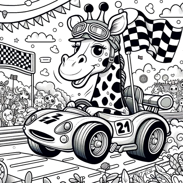 Coloring Page: Colorful Giraffe Race - Engaging Color Page for Kids