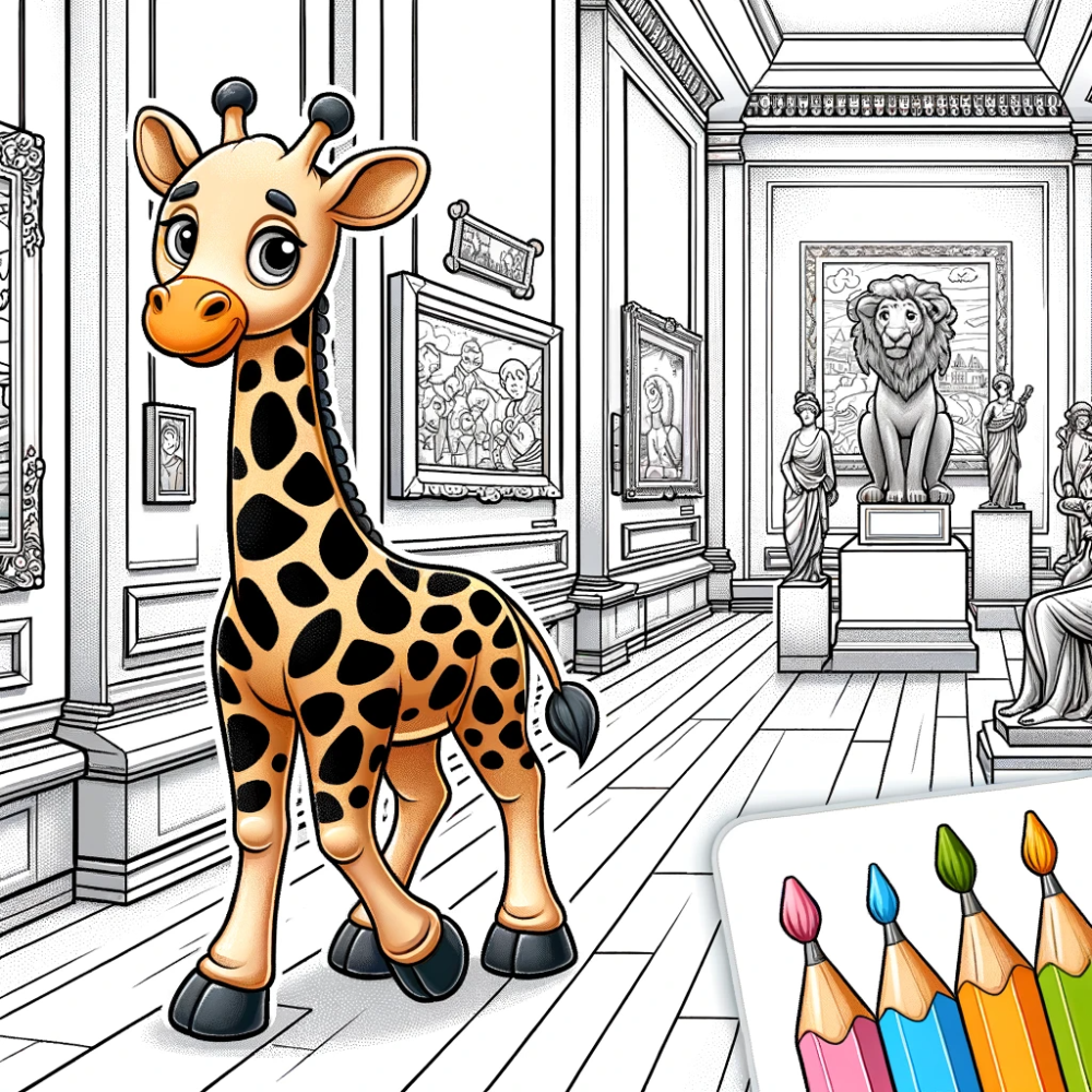 Coloring Page: Giraffe Museum Adventure - Free Color Page for Kids