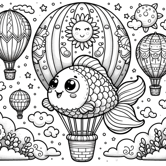 Coloring Page: Whimsical Fish Flight - Free Color Page for Kids