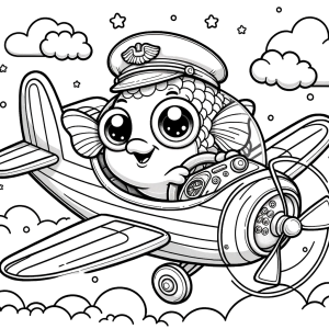 Coloring Page: Fish Pilot Adventure - Free Printable Color Page for Kids