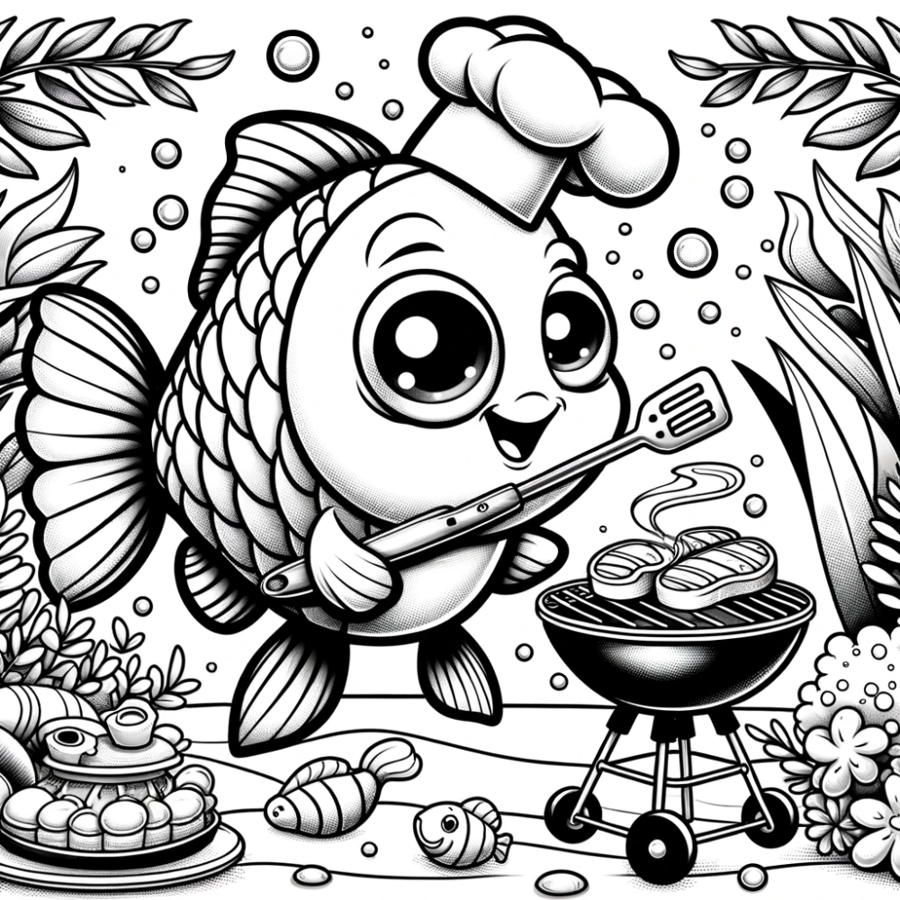 Coloring Page: Fish Chef Adventure - Fun Color Page for Kids