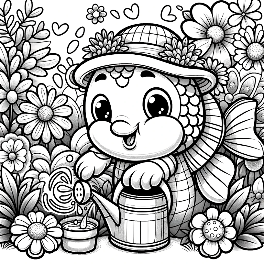 Coloring Page: Gardening Fish Color Page for Kids - Creative Coloring Fun!