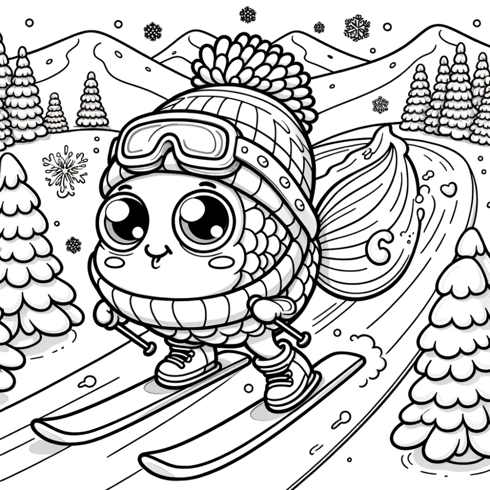 Coloring Page: Winter Sports Adventure: Skiing Character - Color Page ...