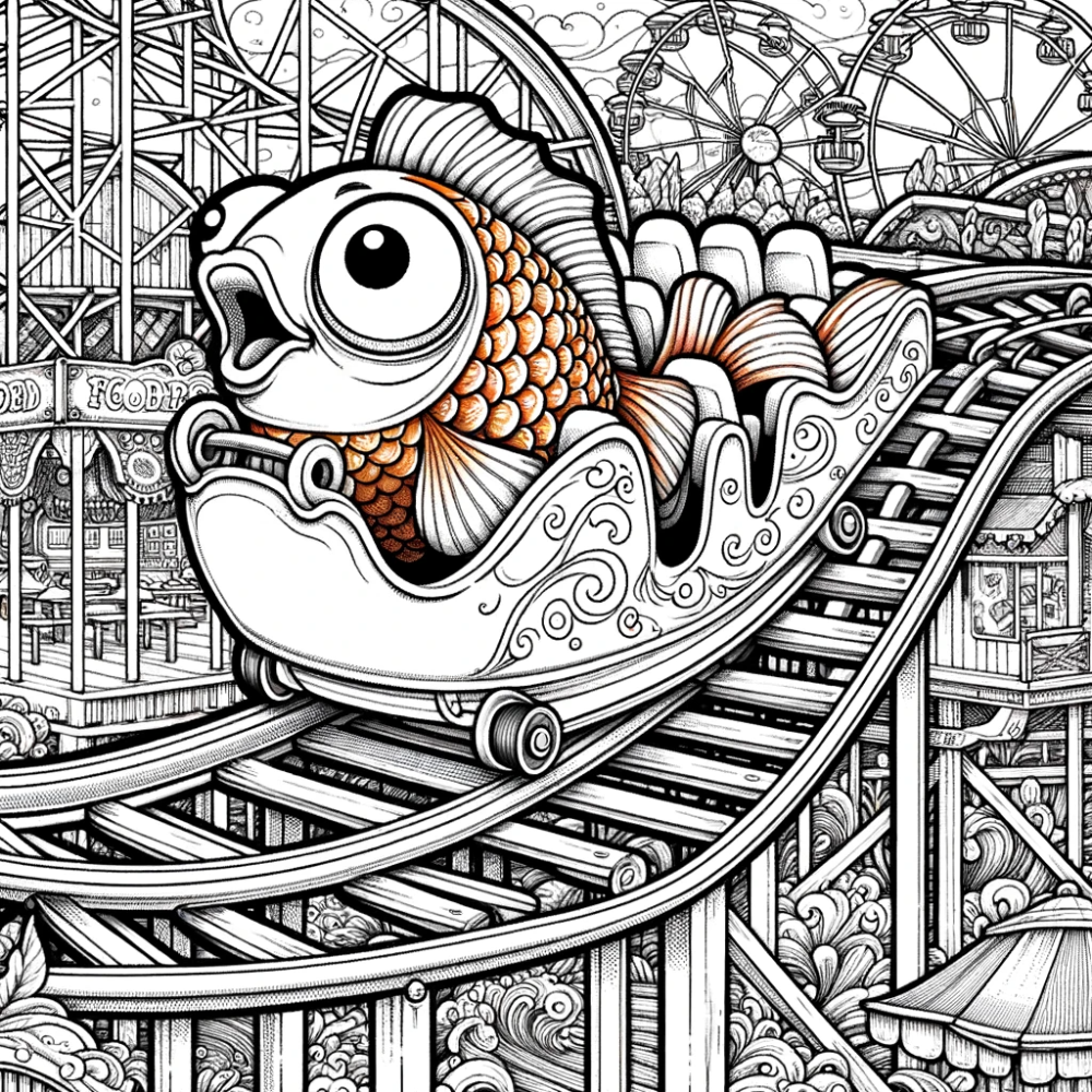 Coloring Page: Roller Coaster Adventure - A Whimsical Fish Color Page ...