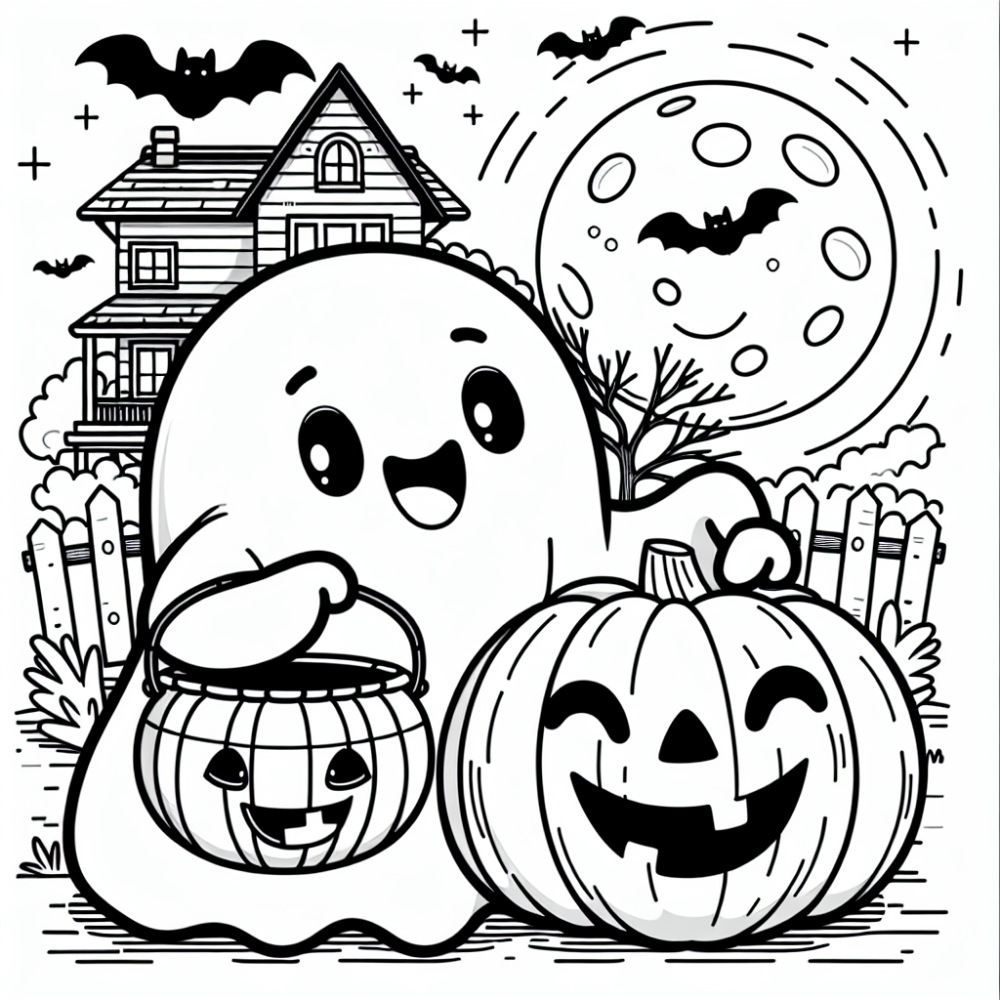 Coloring Page: Halloween Fun with a Friendly Ghost - Color Page for Kids