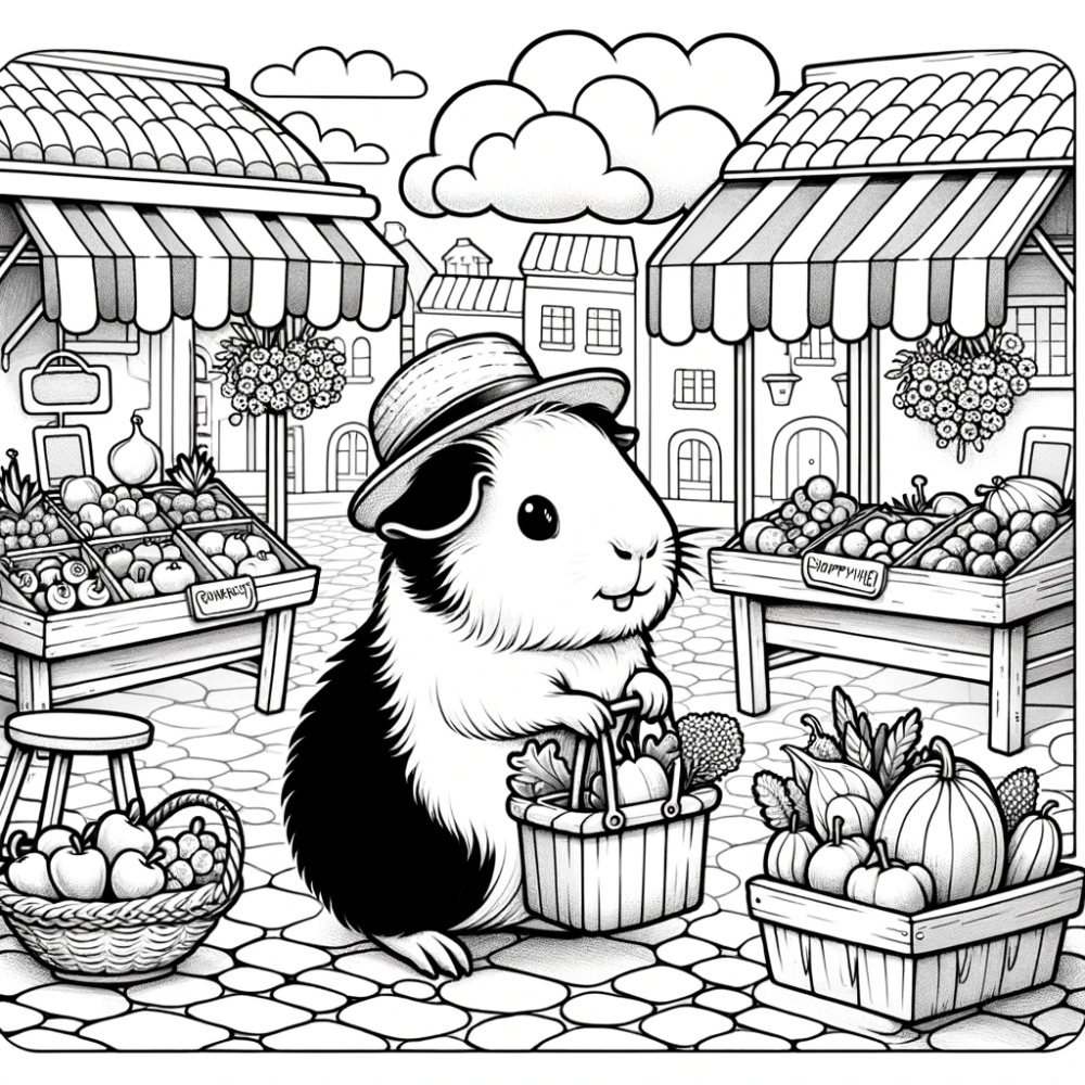 Coloring Page: Guilty Guinea Pig Market - Free Color Page for Kids