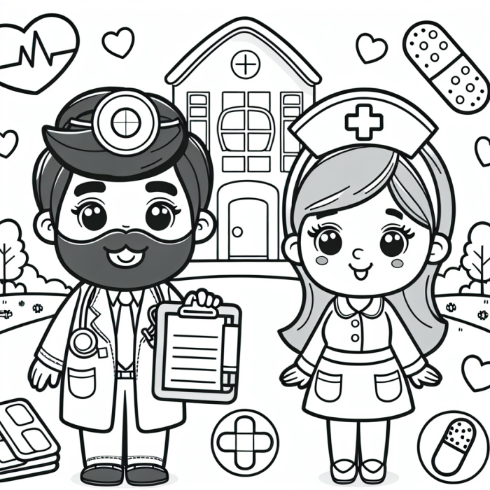 Coloring Page: Fun Doctor and Nurse Color Page for Kids