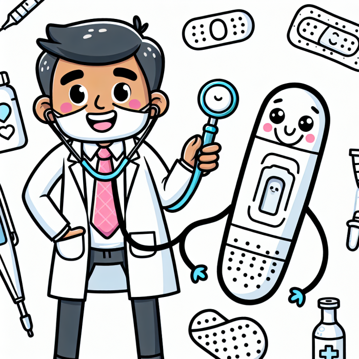 Coloring Page: Color Page for Kids: Fun Doctor and Bandage Scene