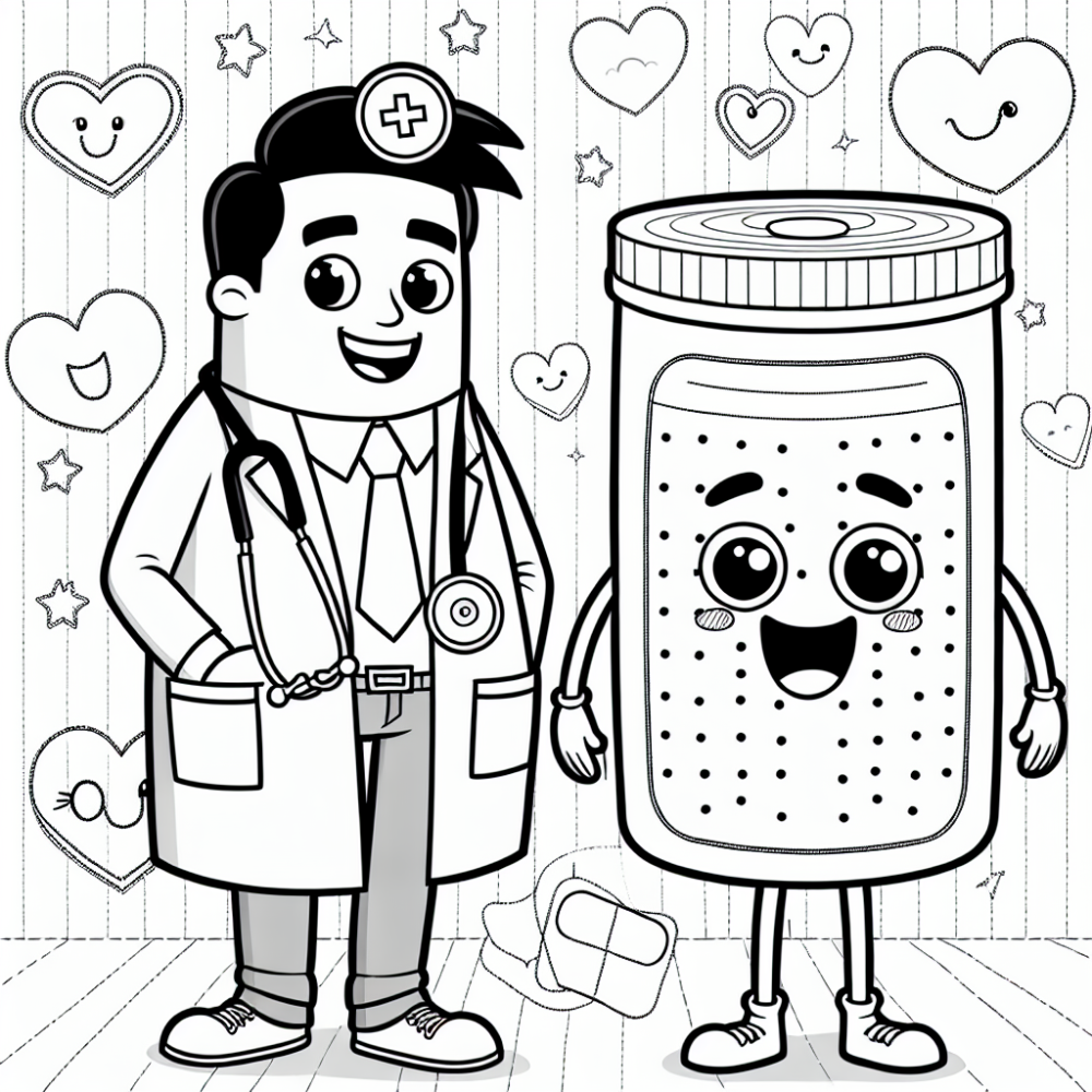 Coloring Page: Friendly Doctor and Bandage Color Page for Kids