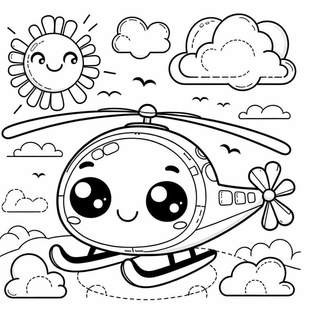 Coloring Page: Adorable Helicopter Color Page for Kids