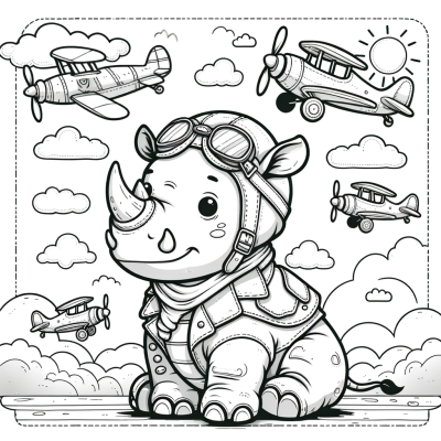 Coloring Page: Aviator Rhino - Fun Color Page for Kids