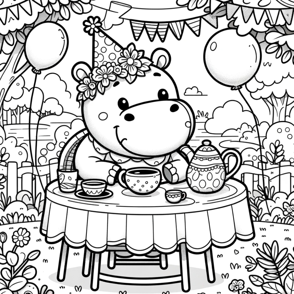 Coloring Page: Hippo Party Fun and Creative Color Page for Kids