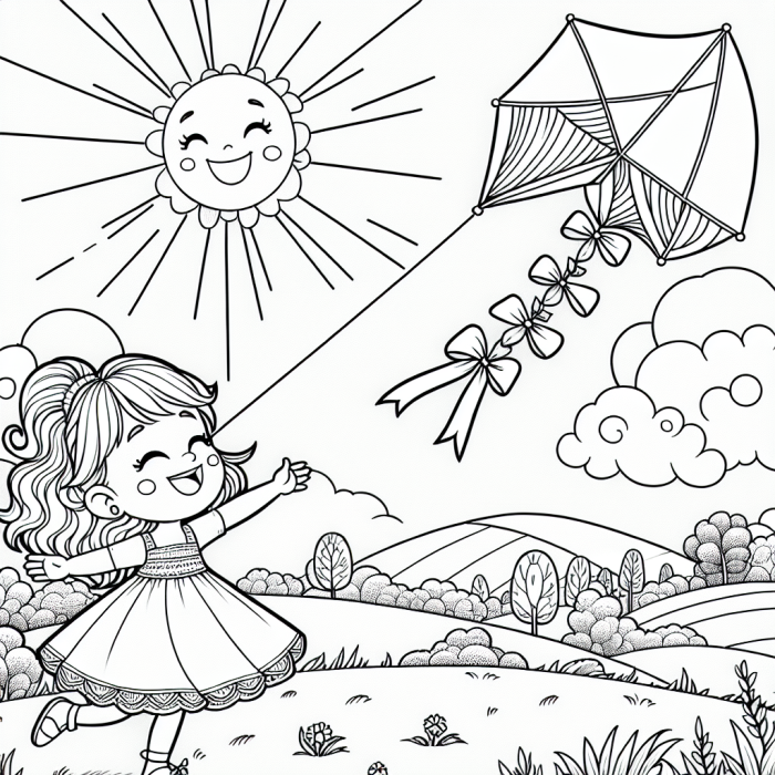Coloring Page: Joyful Kite Flying Color Page for Kids