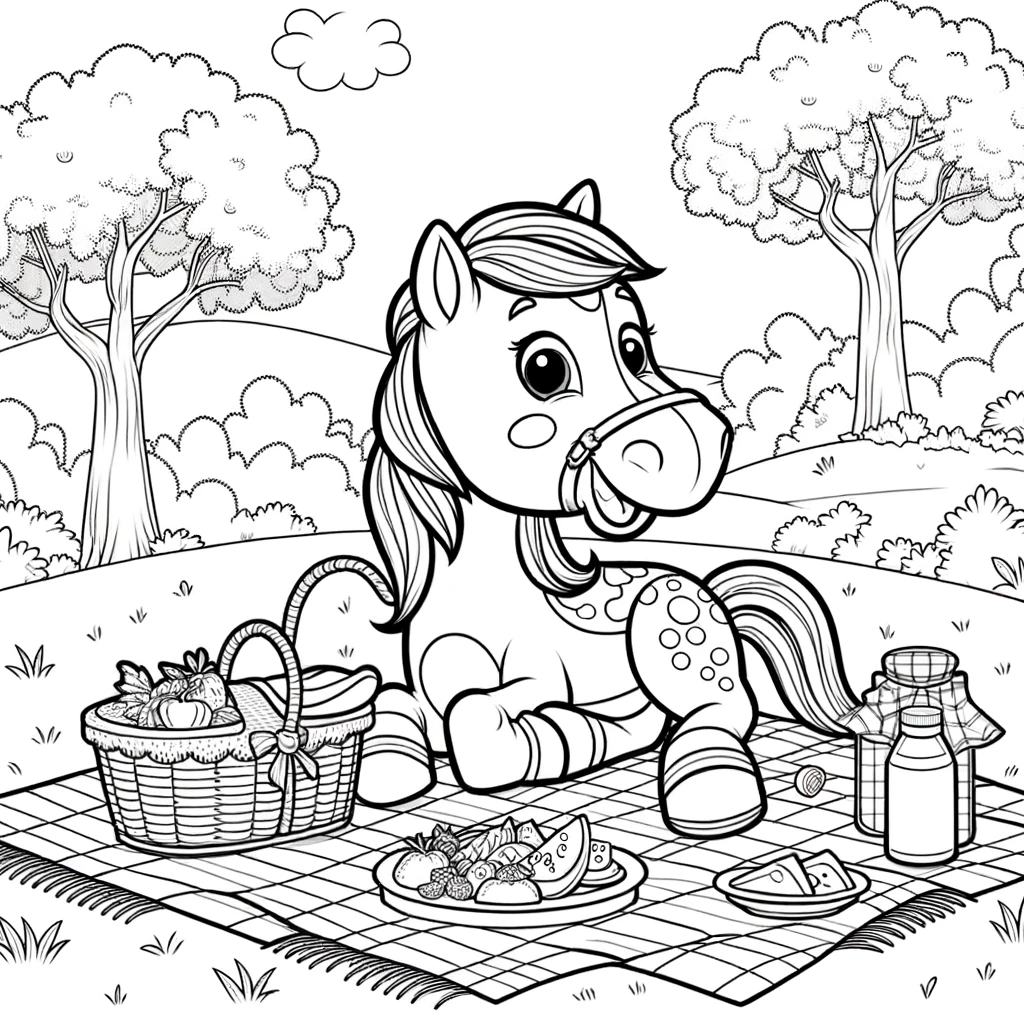 Coloring Page: Pony Picnic Color Page for Kids - Fun and Creative Coloring