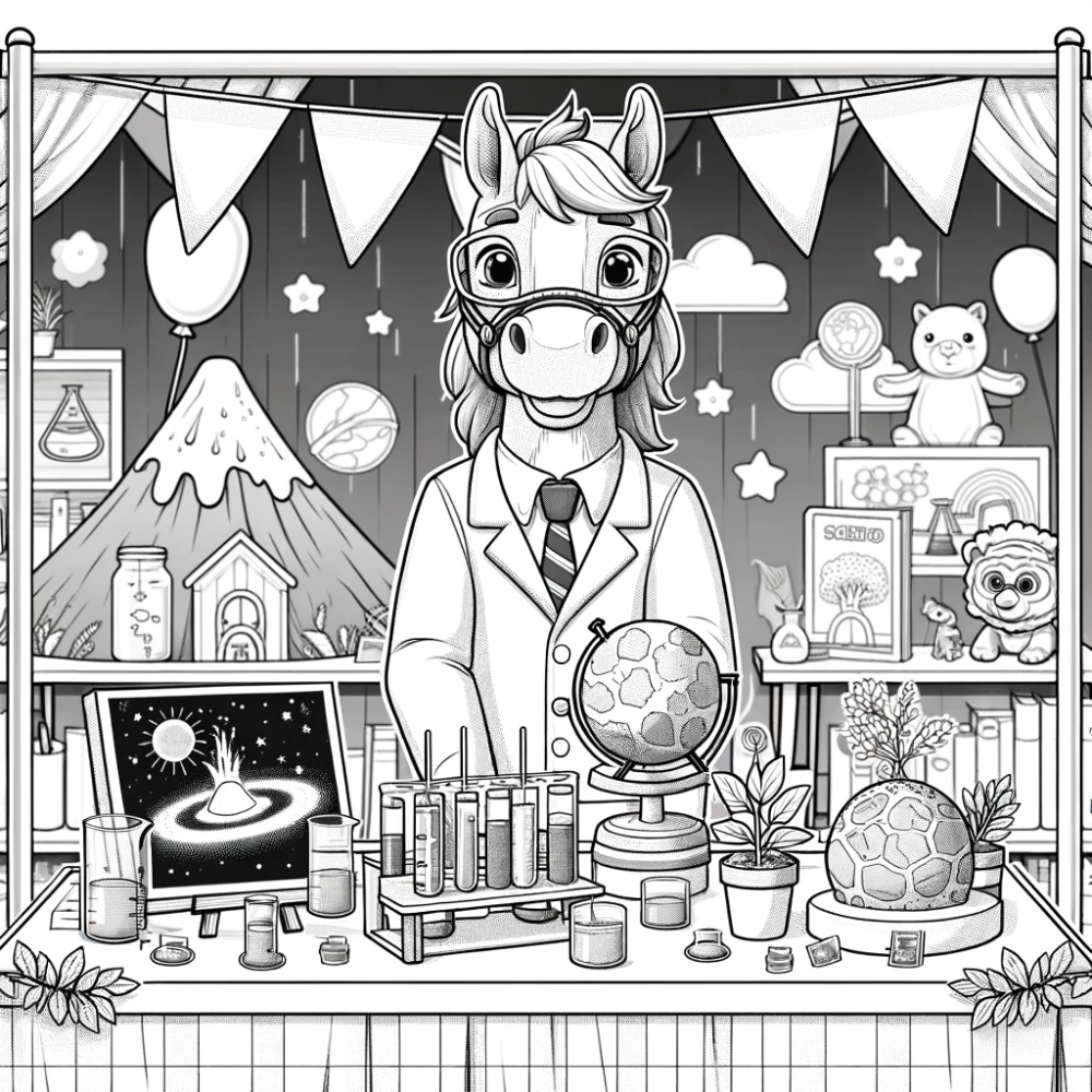 Coloring Page: Scientist Horse Color Page for Kids - Creative Learning Fun!