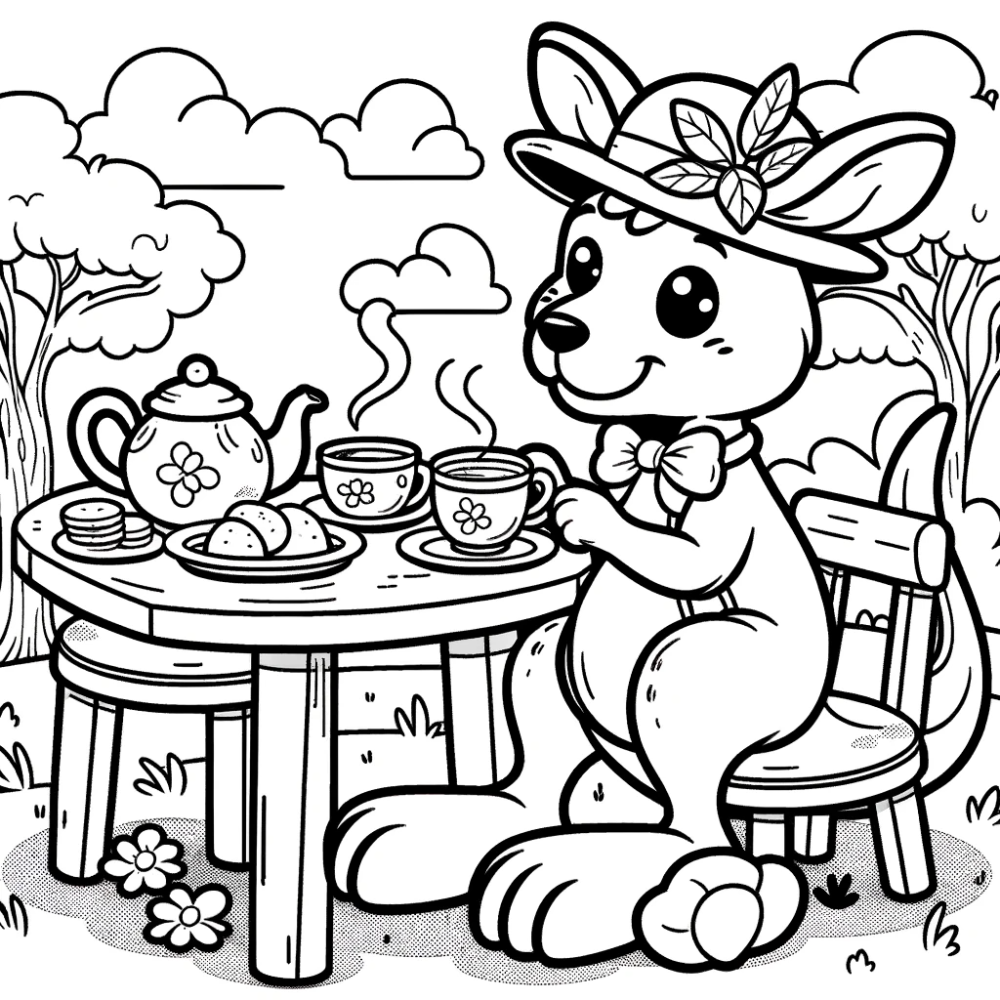 Coloring Page: Whimsical Garden Tea Time - Free Color Page for Kids