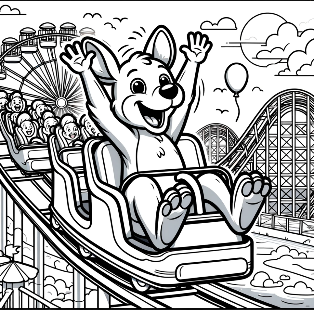Coloring Page: Roller Coaster Fun: Free Kangaroo Color Page for Kids