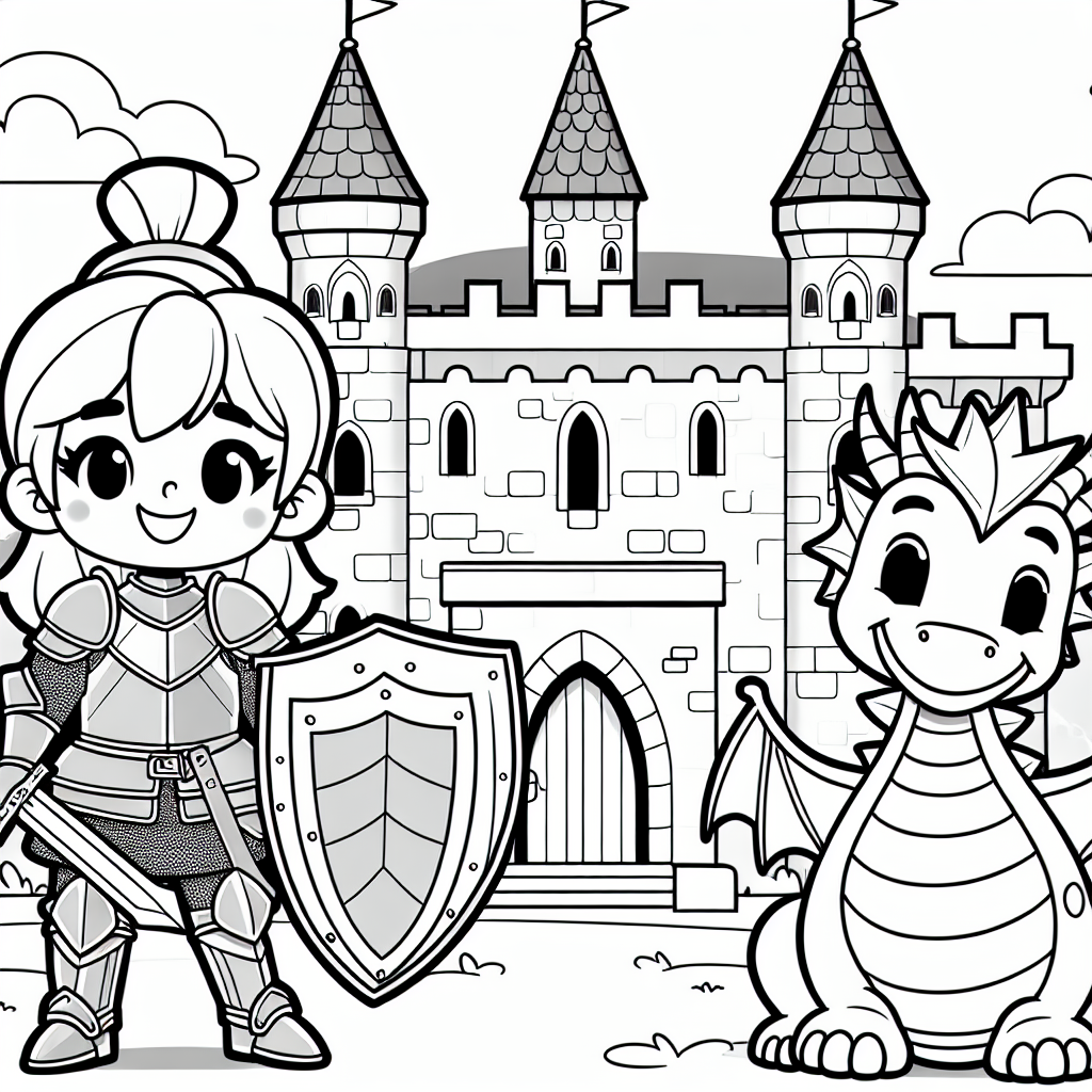 Coloring Page: Fantasy Knight and Dragon Color Page for Kids