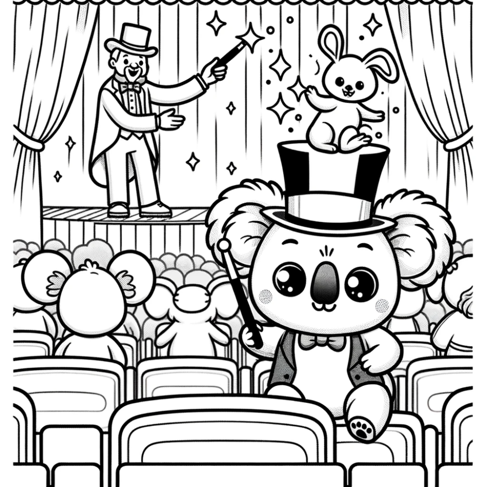 Coloring Page: Koala Magic Show - Fun Color Page for Kids