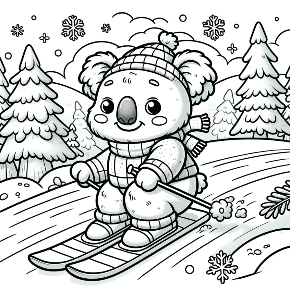 Coloring Page: Joyful Koala Skiing - Free Printable Color Page for Kids