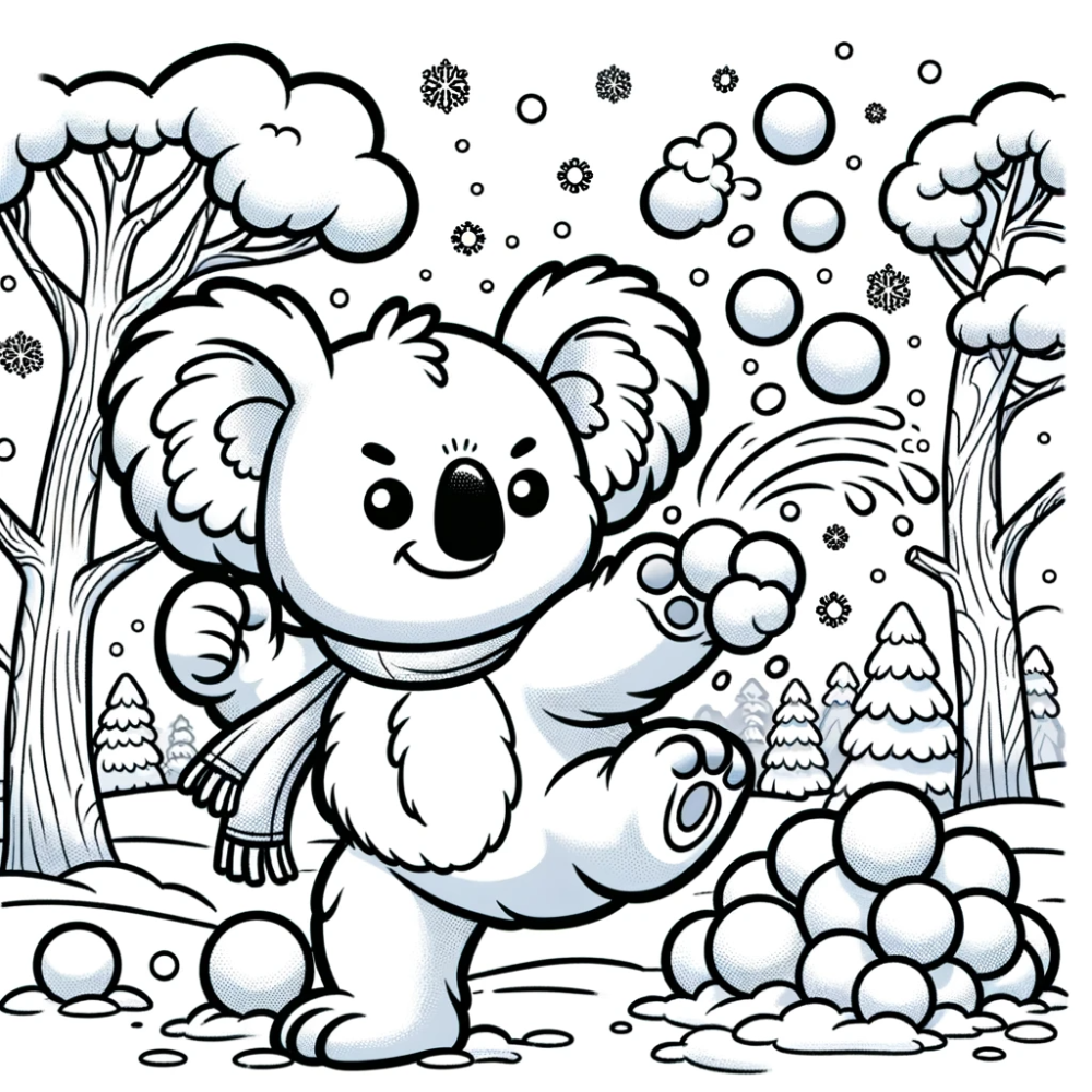 Coloring Page: Playful Koala Color Page for Kids - Winter Fun Activity