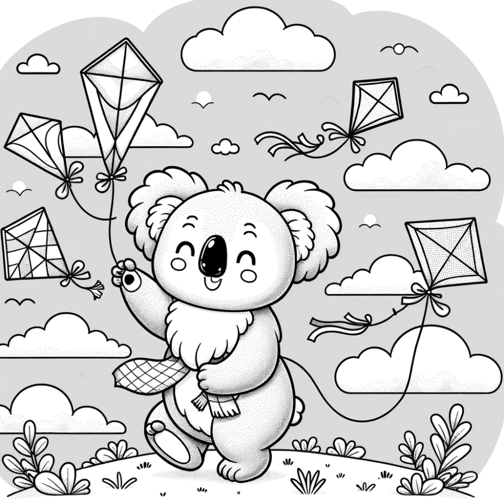 Coloring Page: Koala Kite Adventure - Color Page for Kids