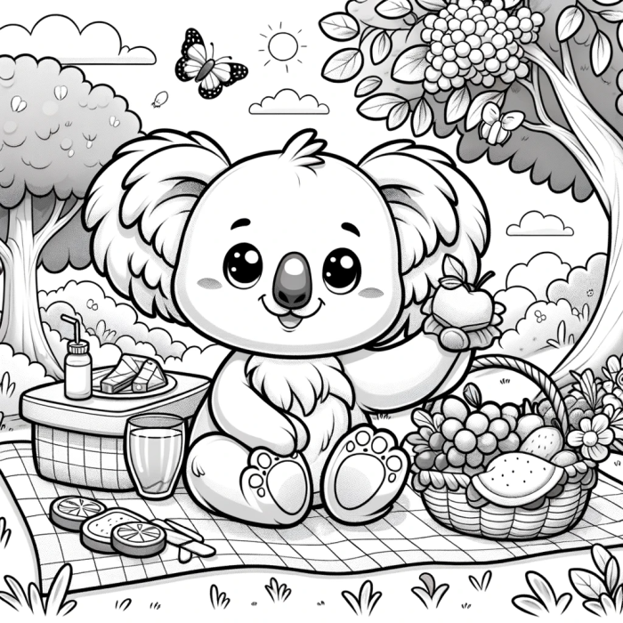 Coloring Page: Picnic Fun Koala - Creative Color Page for Kids