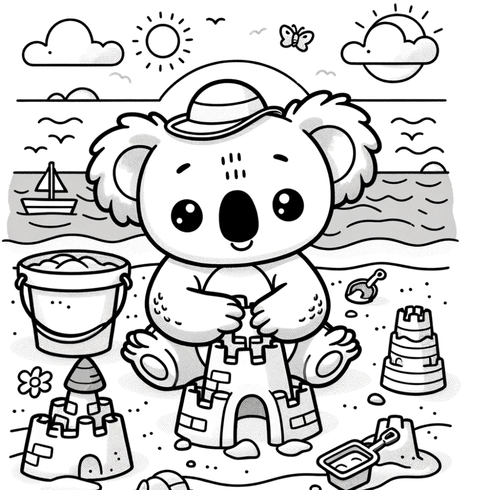 Coloring Page: Charming Koala Color Page for Kids - Creative Beach Fun