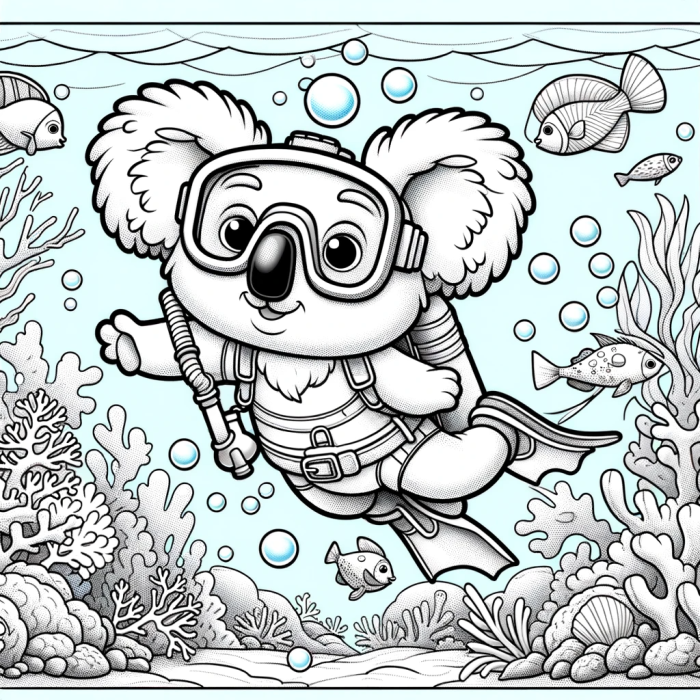 Coloring Page: Koala Scuba Adventure - Free Color Page for Kids