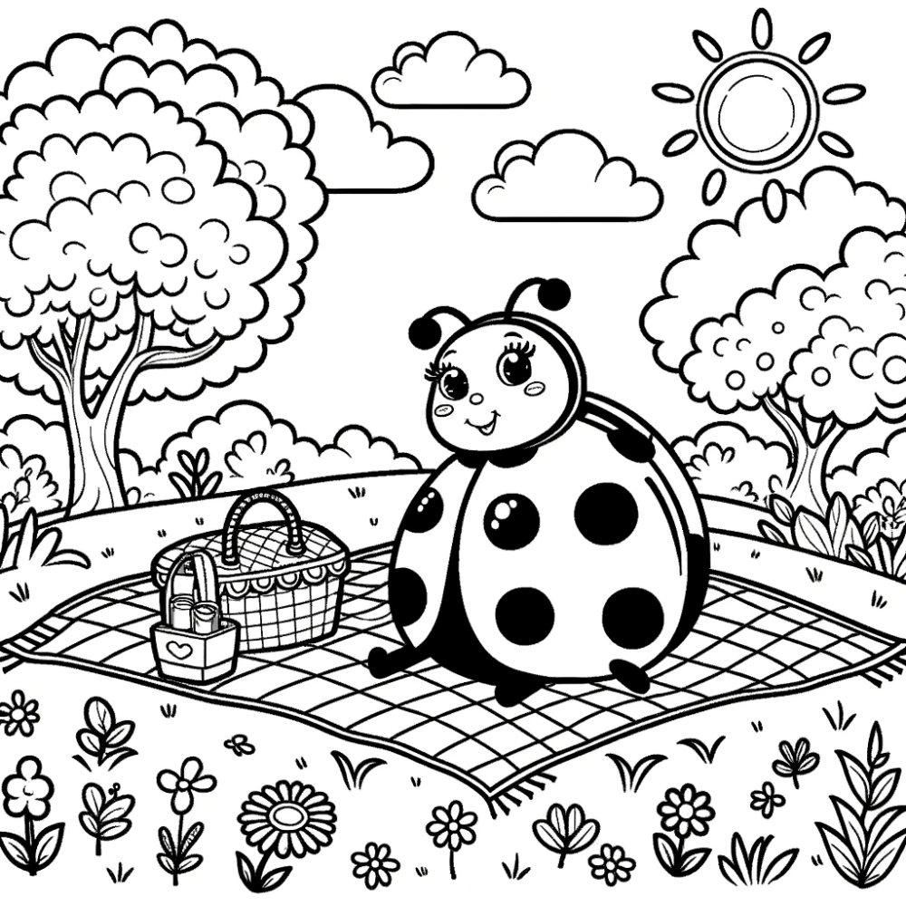 Coloring Page: Ladybug Picnic Adventure Color Page for Kids