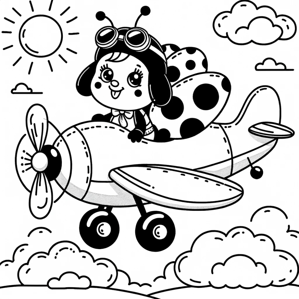 Coloring Page: Ladybug Pilot Adventure - Free Color Page for Kids
