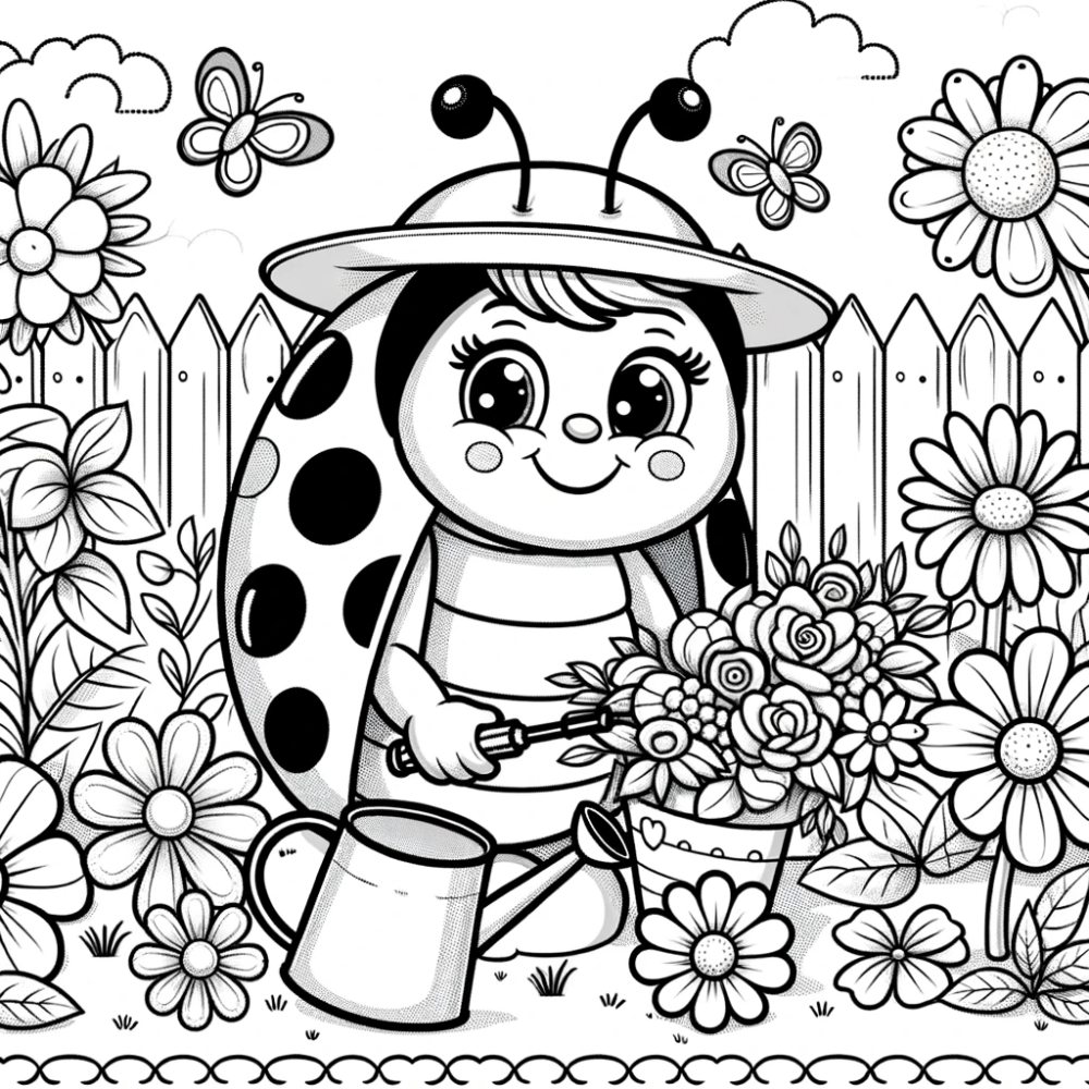 Coloring Page: Ladybug Garden Adventure - Free Color Page for Kids