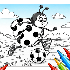 Coloring Page: Soccer-Playing Ladybug - Fun Color Page for Kids