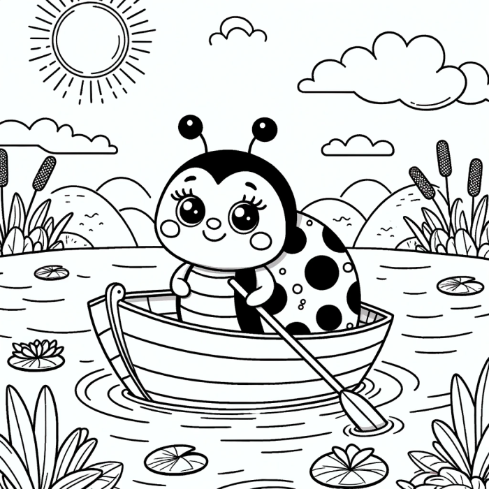 Coloring Page: Ladybug on a Boat - Color Page for Kids