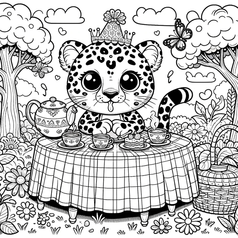 Coloring Page: Leopard Tea Party Color Page for Kids Creative Fun!