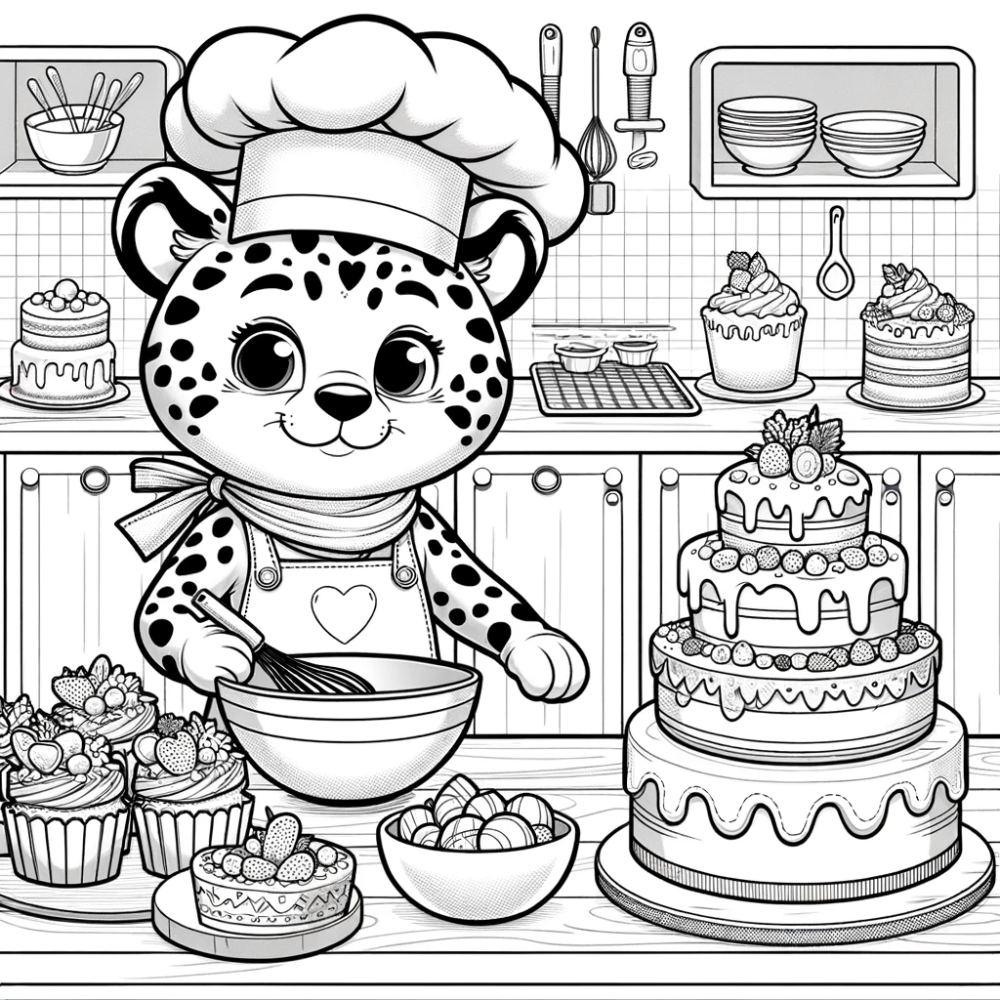 Coloring Page: Leopard Chef Baking Color Page for Kids - Fun and ...