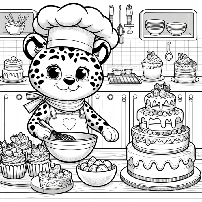 Coloring Page: Leopard Chef Baking Color Page for Kids - Fun and ...